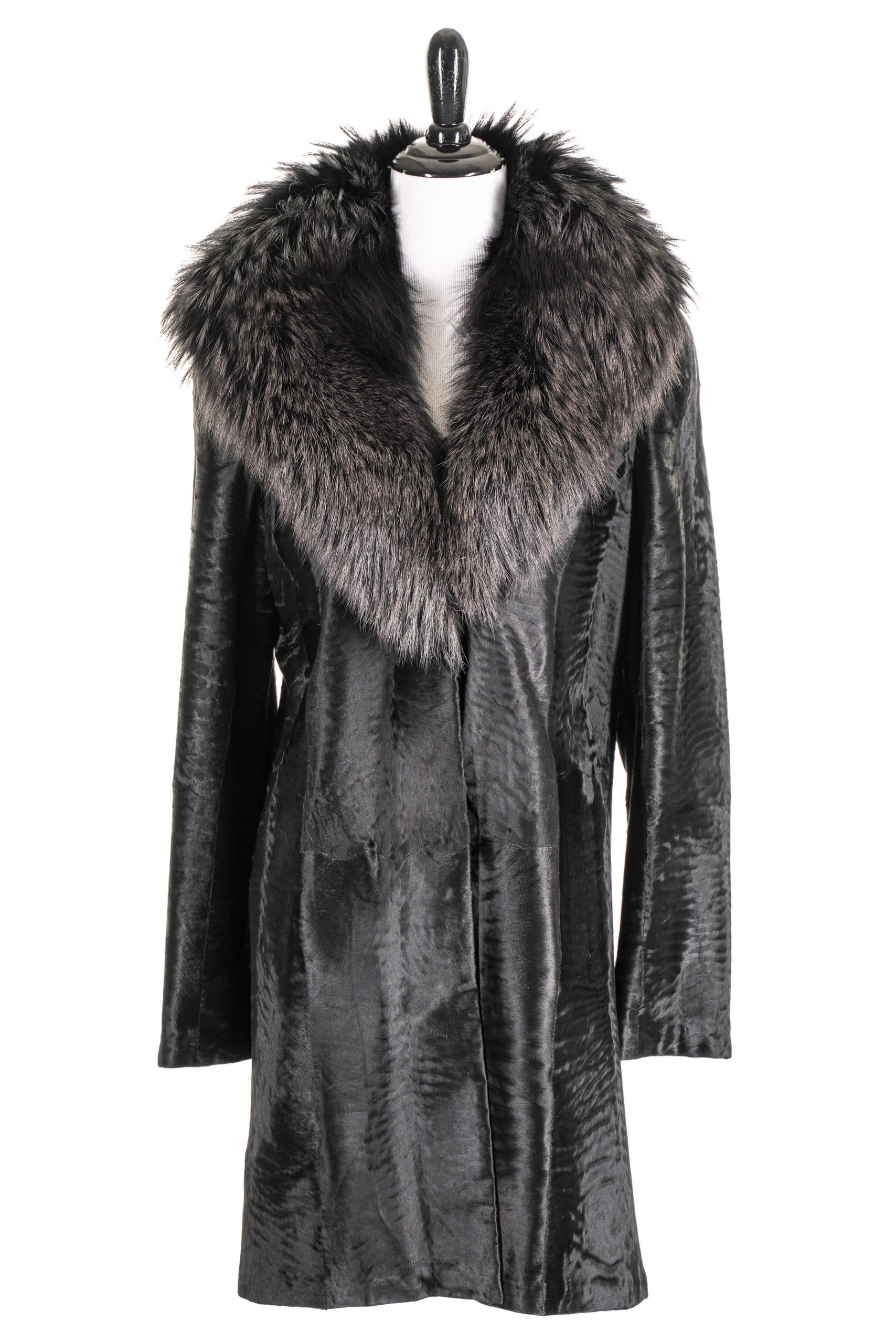 34” Russian Broadtail Jacket W/ Dyed Matching Silver Fox - Sitka Fur ...