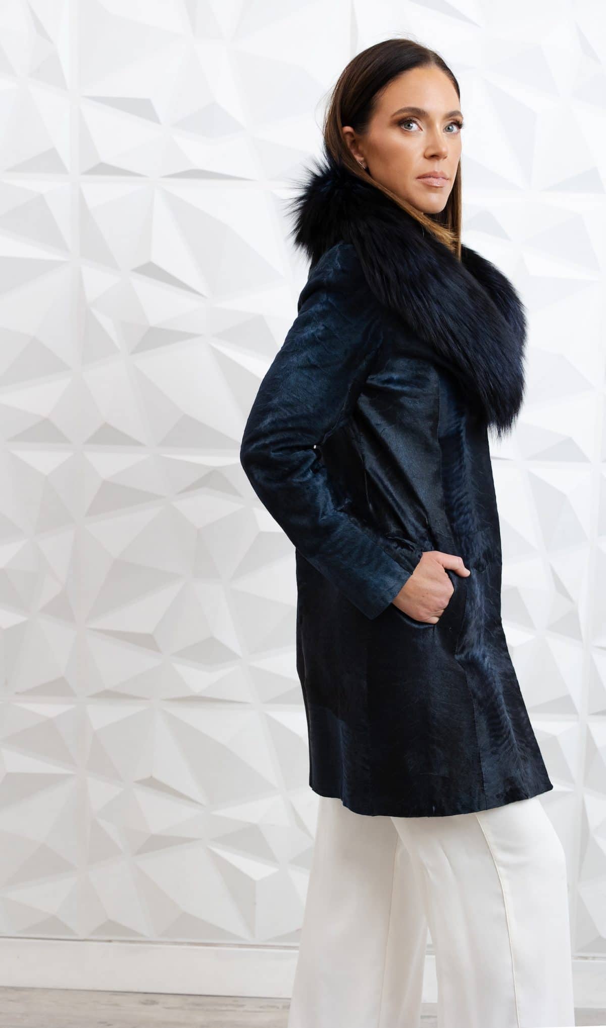34” Russian Broadtail Jacket W/ Dyed Matching Silver Fox - Sitka Fur ...