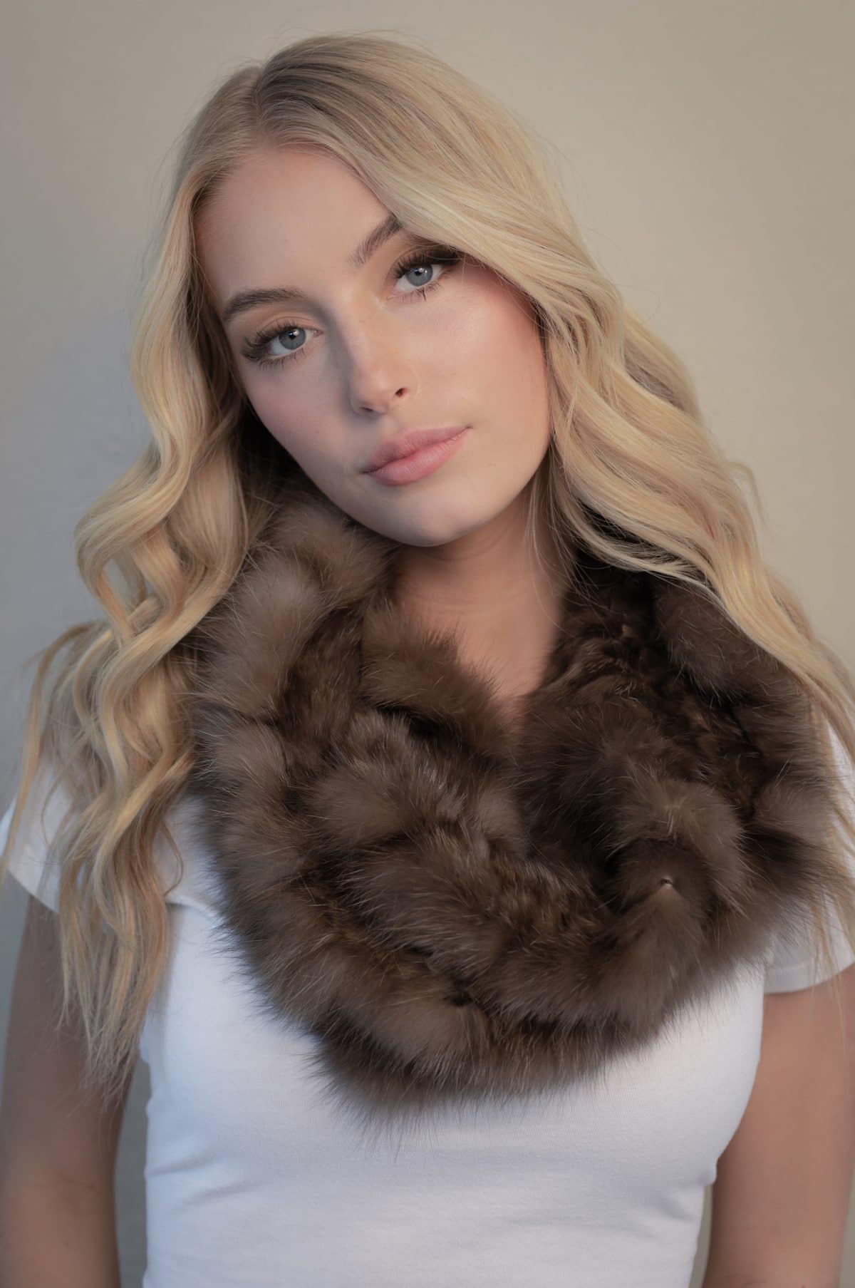 Russian Sable Knit Infinity Scarf w/ Ruffle Edge - Sitka Fur Gallery