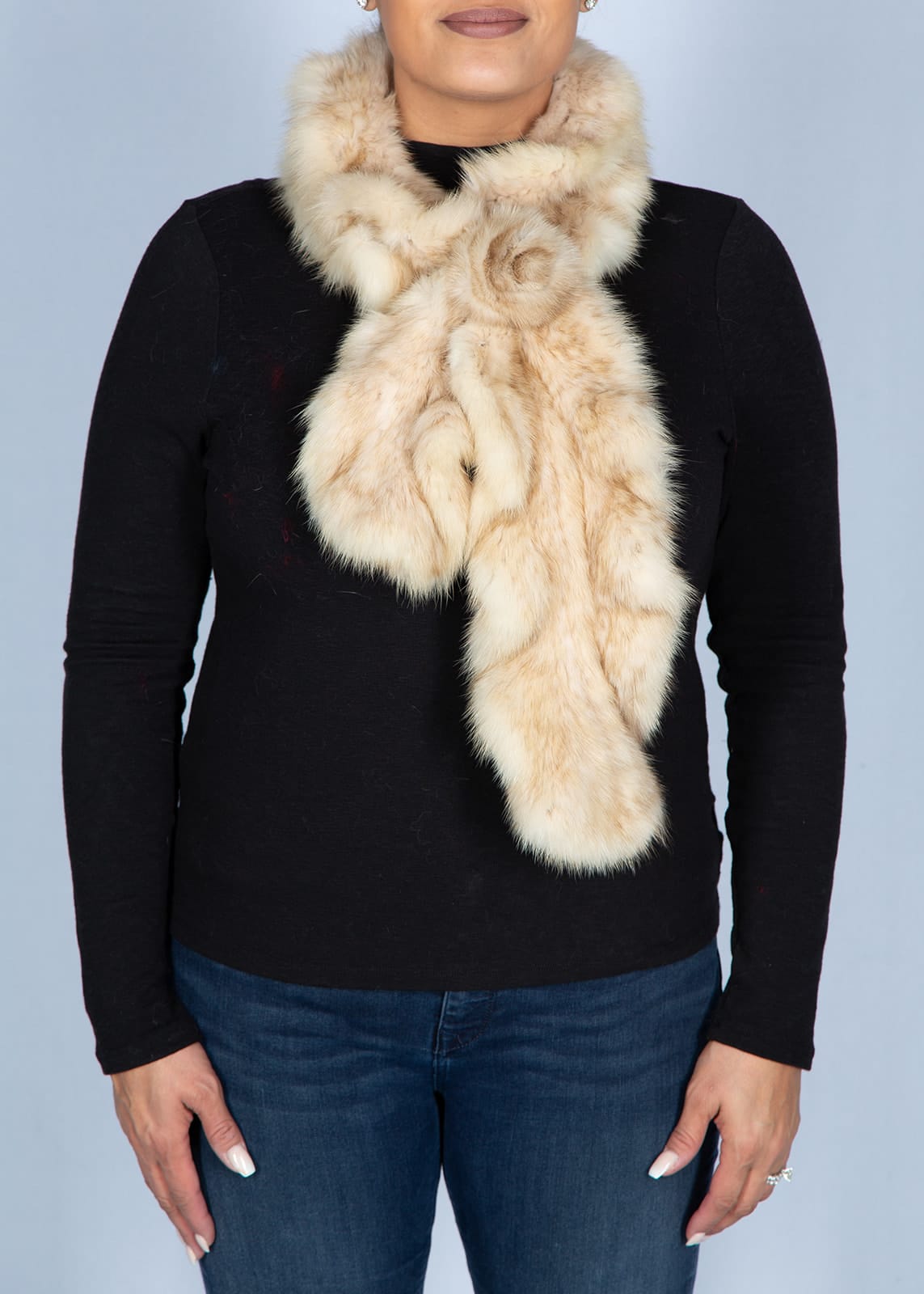 Natural Russian Sable Knit Scarf with Rosette Crossover - Sitka Fur Gallery