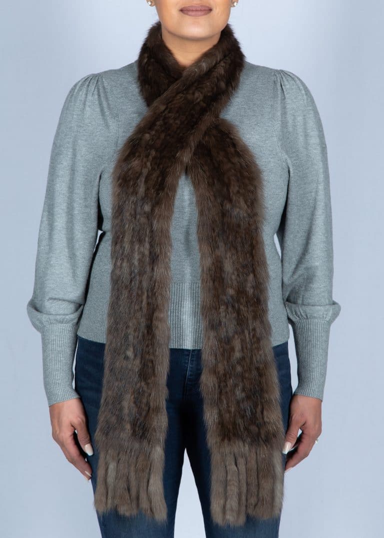 Natural Russian Sable Knitted Scarf - Sitka Fur Gallery