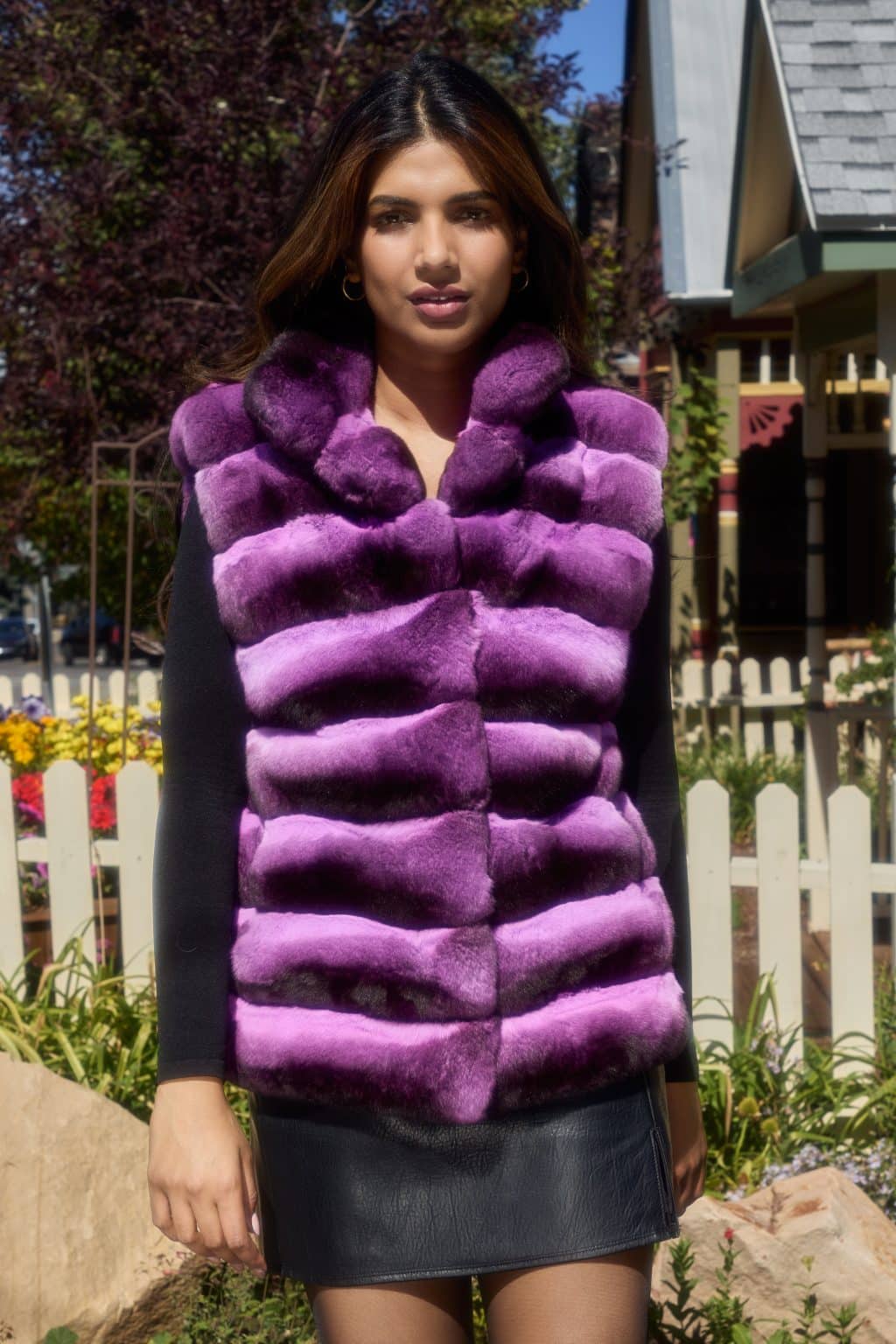 The Kate - Rose-dyed Chinchilla Fur Vest with Snap Closures - Sitka Fur ...