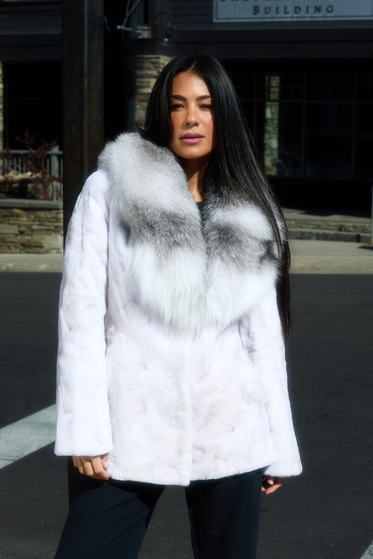 The Stella - Semi Sheared Mink Fur Coat with Shadow Fox Collar - Sitka ...