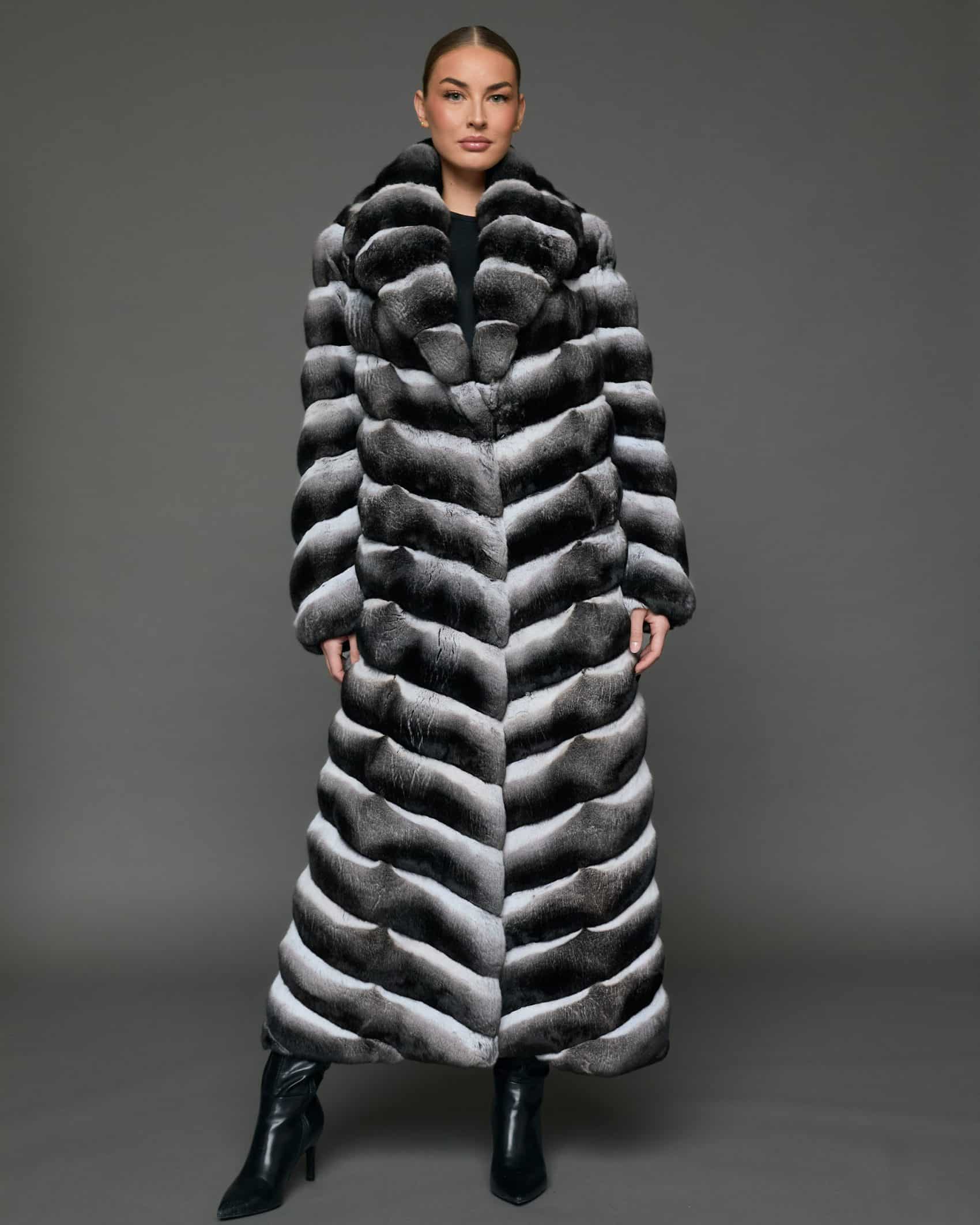 The Yvette Natural Chinchilla Full Length Coat with Shawl Collar ...
