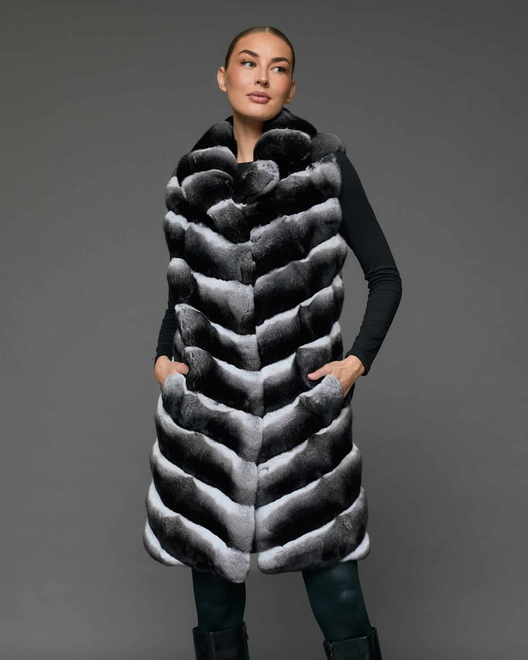 The Beatrice - Natural Chinchilla Fur Vest with Notch Collar - Sitka ...
