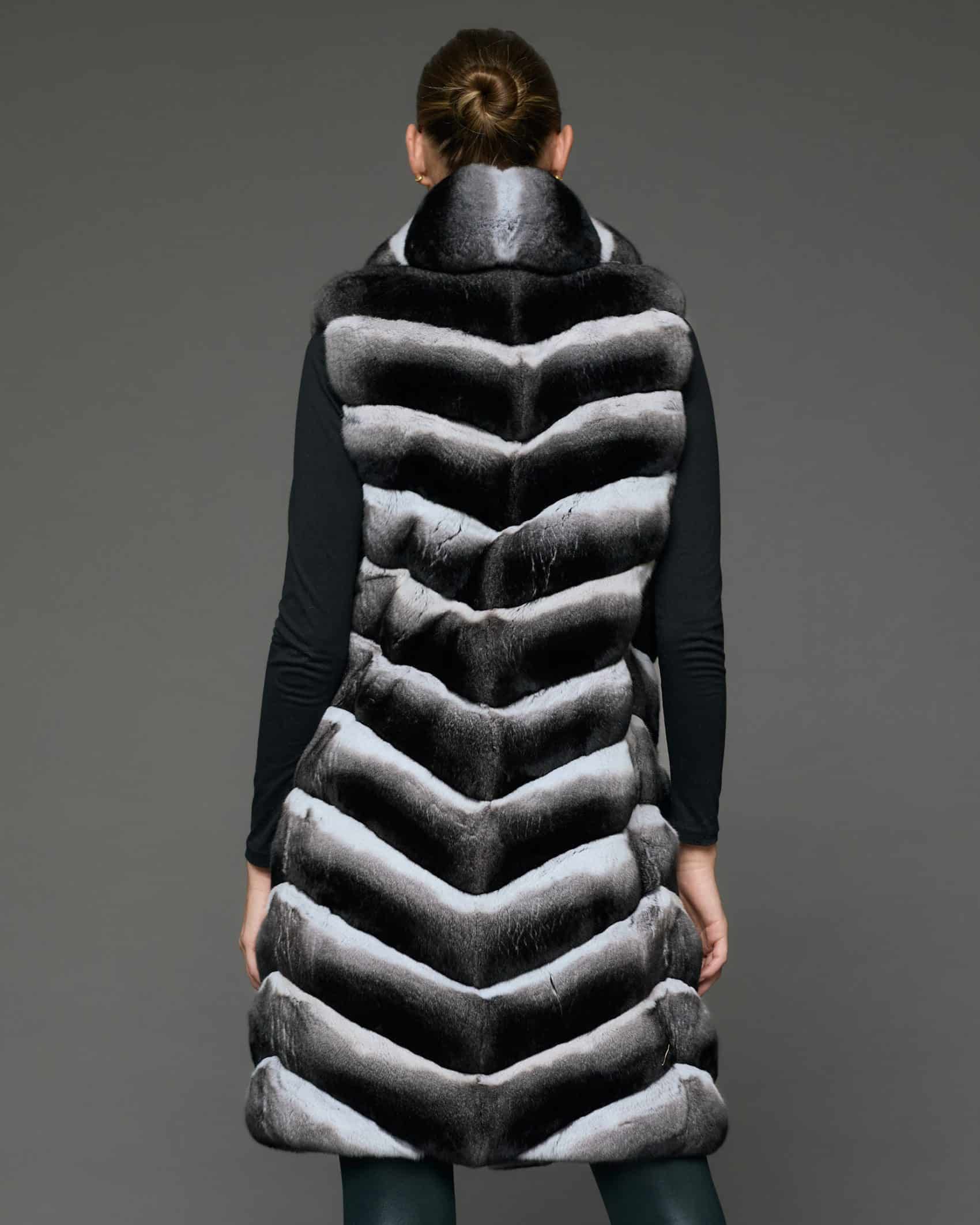 The Beatrice - Natural Chinchilla Fur Vest with Notch Collar - Sitka ...