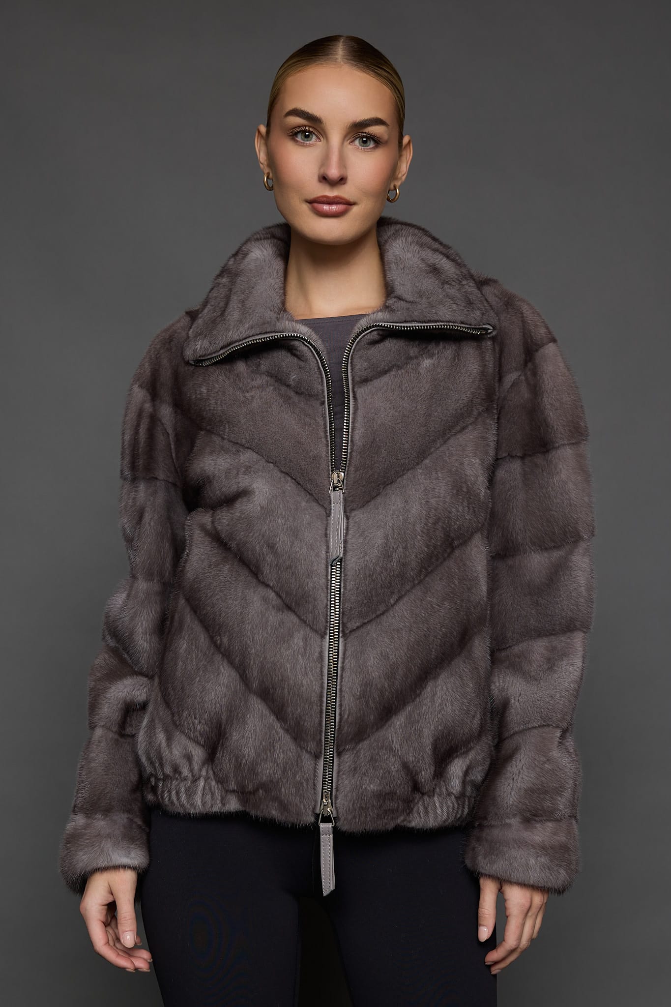 The Jenny Full Skin Mink Fur Jacket with Leather Trim and Pockets ...